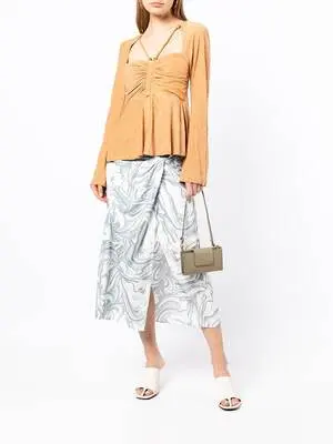 Simkhai Izabella Marble-print Midi Skirt