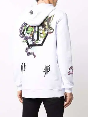 Philipp Plein Logo-print Pullover Hoodie - White
