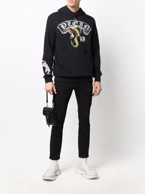 Philipp Plein Logo-print Pullover Hoodie - Black