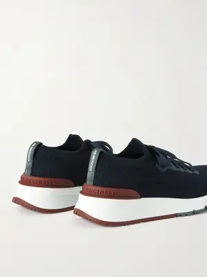 Brunello Cucinelli Leather-trimmed Stretch-knit Sneakers