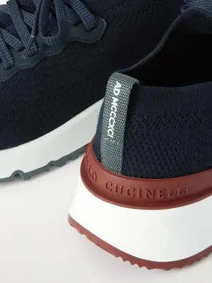 Brunello Cucinelli Leather-trimmed Stretch-knit Sneakers