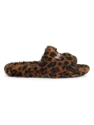 Balenciaga Women's Cheetah-Print Furry Slides - Leopard  - Leopard