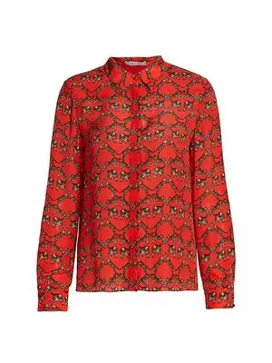 Alice + Olivia Women's Willa Silk Cat Shirt - Bengal  Bengal