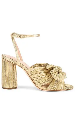 LOEFFLER RANDALL Camellia Bow Heel With Ankle Strap In Metallic - Gold
