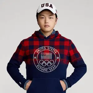 Ralph Lauren Team USA Alpaca And Wool Hooded Sweater Ceremony Check
