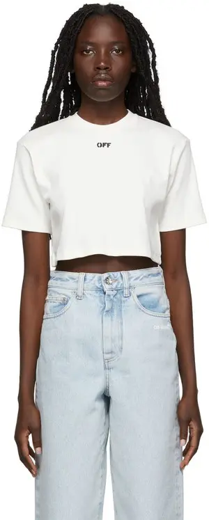 Off-White Off-White White Cropped T-Shirt White Black