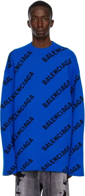 Balenciaga Balenciaga Blue Allover Logo Sweater 3964 Blue/black