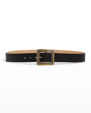 Streets Ahead Antique Square Studded Leather Belt - Gold / Silver