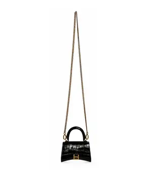 Balenciaga Mini Croc-embossed Hourglass Chain Wallet - Black