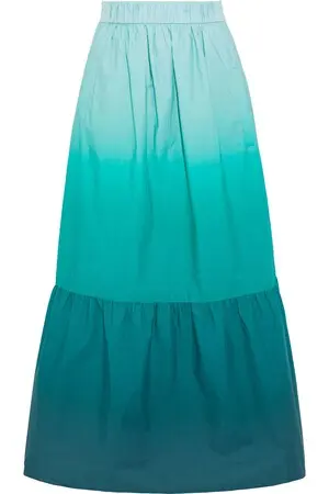 Tibi Tibi Gathered Dégradé Cotton-Poplin Midi Skirt - Jade