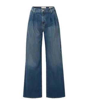 NILI LOTAN Flora Pleated High-rise Wide-leg Jeans - Blue