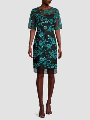 Shani Novelty Embroidered Illusion Dress