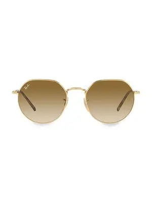 Ray-ban Rb3565 Jack 51mm Round Sunglasses Gold Flash