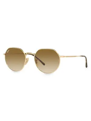 Ray-ban Rb3565 Jack 51mm Round Sunglasses - Gold Flash