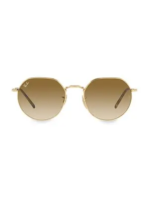 Ray-ban Rb3565 Jack 51mm Round Sunglasses - Gold Flash