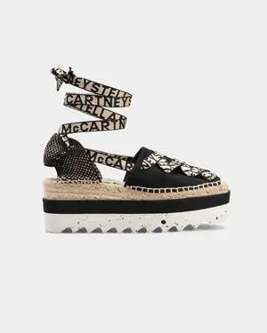 Stella McCartney Gaia Organic Canvas Espadrille Sandals - Deep Black
