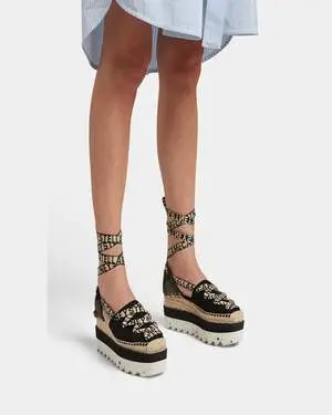 Stella McCartney Gaia Organic Canvas Espadrille Sandals - Deep Black