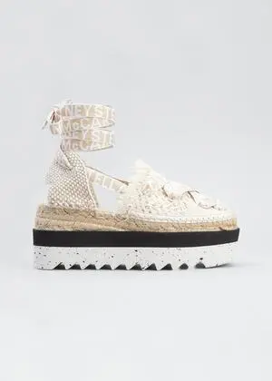 Stella McCartney Gaia Organic Canvas Espadrille Sandals Ecru White
