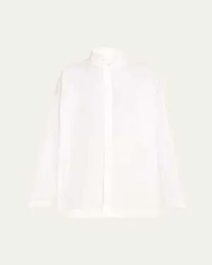 Eskandar Slim A-line Shirt With Stepped Insert - White