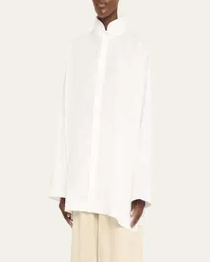 Eskandar Slim A-line Shirt With Stepped Insert - White