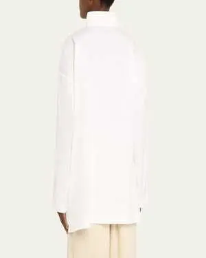 Eskandar Slim A-line Shirt With Stepped Insert - White