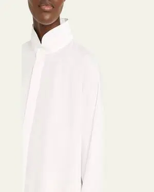 Eskandar Slim A-line Shirt With Stepped Insert - White