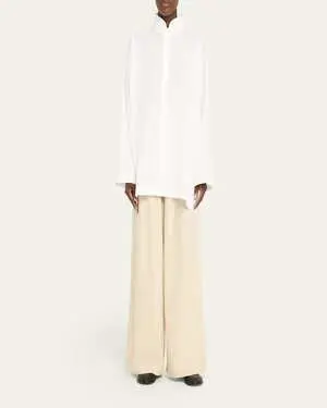 Eskandar Slim A-line Shirt With Stepped Insert - White