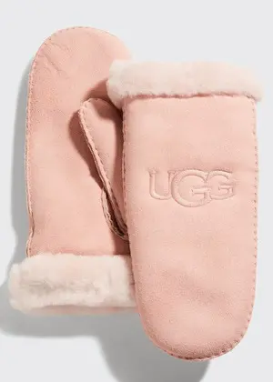UGG UGG Logo Shearling Mittens Pink Cloud
