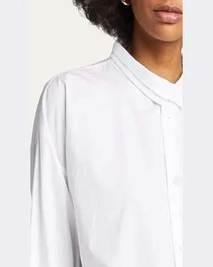 Eskandar Slim A-line Two Collar Shirt - White