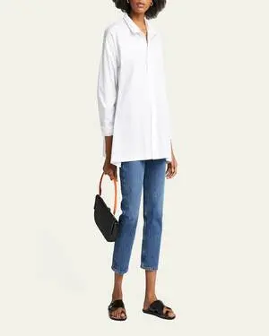 Eskandar Slim A-line Two Collar Shirt - White