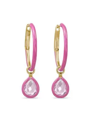 NINA RUNSDORF 18k Rose Gold Enamel Hoop Earrings With Quartz Charms Rose Gold