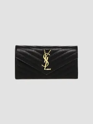 Saint Laurent Monogram Matelassé Leather Flap Wallet - Black