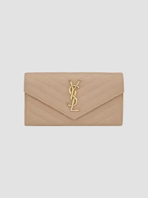 Saint Laurent Monogram Matelassé Leather Flap Wallet - Dark Beige