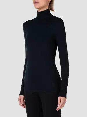 Akris Turtleneck Back Zip Top - Black