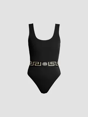 Versace Greek Key Belt One-piece Swimsuit - Black