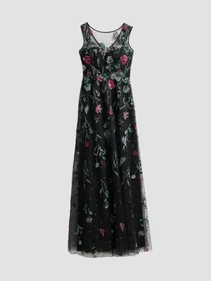 Rickie Freeman For Teri Jon Floral Embroidered Tulle Gown - Black Multi