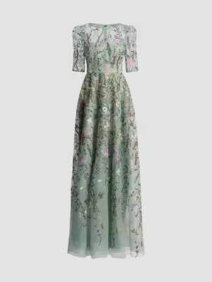 Rickie Freeman For Teri Jon Floral Embroidered Tulle Gown