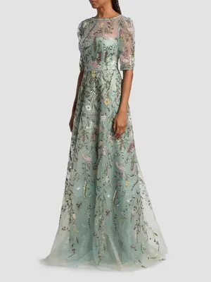 Rickie Freeman For Teri Jon Floral Embroidered Tulle Gown