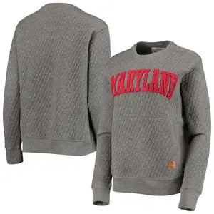 PRESSBOX Maryland Terrapins Moose Applique Quilted Pullover Sweatshirt - Heather Gray