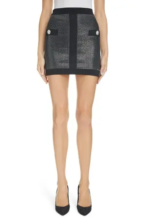Balmain Two Button Metallic Knit Miniskirt Eac Noir/ Argent