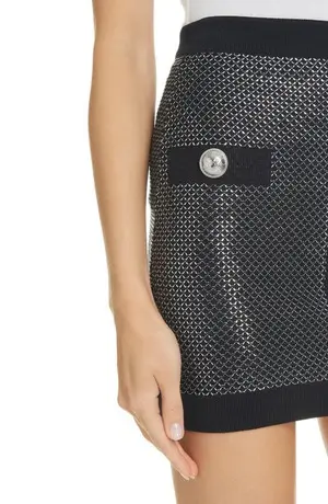 Balmain Two Button Metallic Knit Miniskirt - Eac Noir/argent
