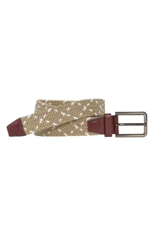 Johnston & Murphy Woven Stretch Knit Belt - Khaki/white