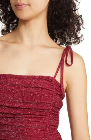 JUMP APPAREL Shimmer Ruched Dress - Wine