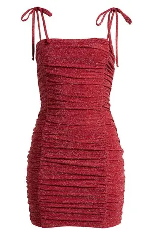 JUMP APPAREL Shimmer Ruched Dress - Wine