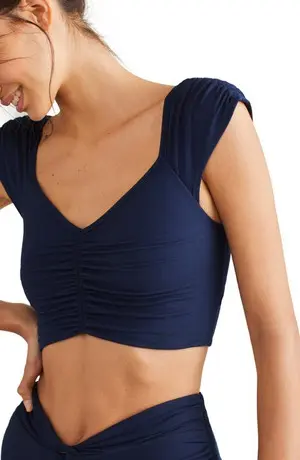 Free People FP Movement Breathe Deeper Crop Top Midnight Navy