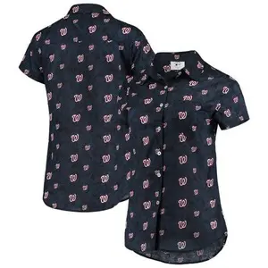 FOCO Washington Nationals Floral Button Up Shirt - Navy