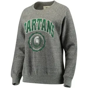 PRESSBOX Heathered Gray Michigan State Spartans Edith Vintage Knobi Pullover Sweatshirt - Heather Gray
