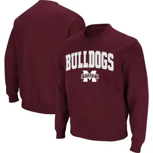 COLOSSEUM Mississippi State Bulldogs Arch & Logo Tackle Twill Pullover Sweatshirt - Maroon