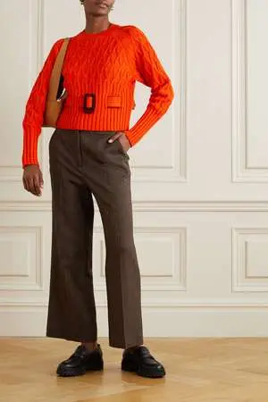 Victoria Beckham Belted Cable-knit Wool And Cotton-blend Sweater
