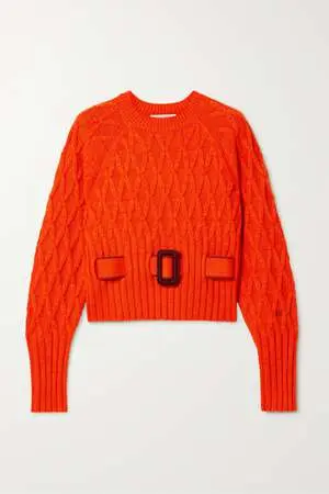 Victoria Beckham Belted Cable-knit Wool And Cotton-blend Sweater